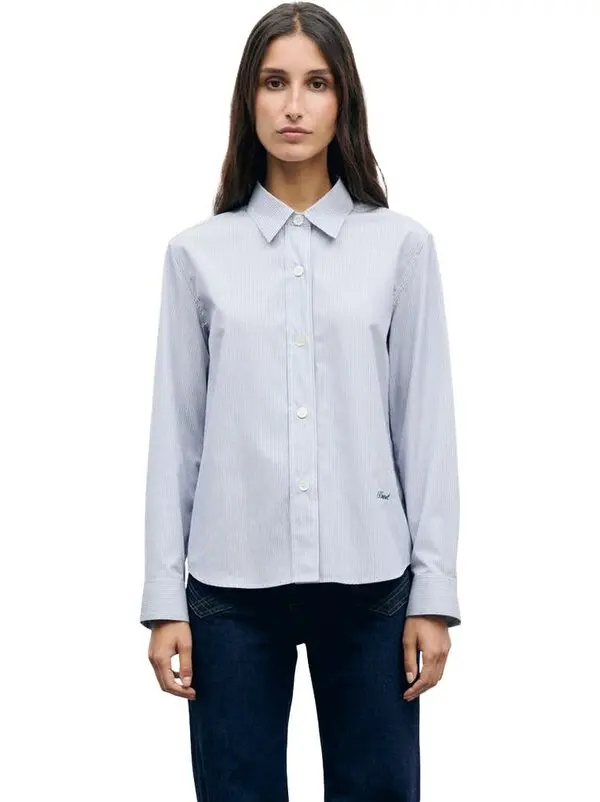 Gerard Darel Relaxed Fit Striped Cotton Shirt - Cloud