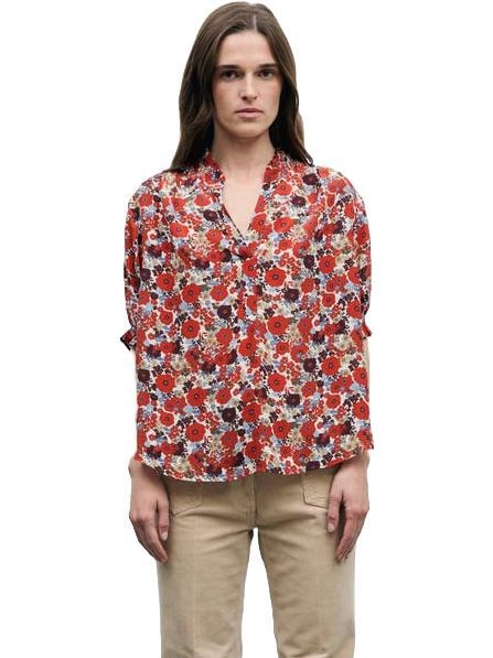 Gerard Darel Floral Printed Crepe Blouse With Ruffles - Ecru