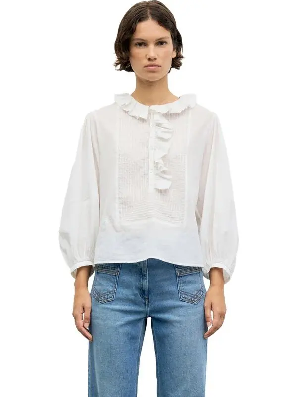 Gerard Darel Leone Ruffle Pintuck Detail Shirt - White