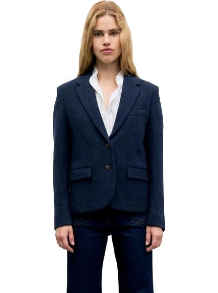 Gerard Darel Juliet Herringbone Wool Blazer - Navy Blue