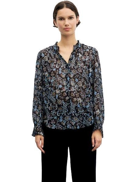 Gerard Darel Silk Blend Floral V-neck Blouse - Black