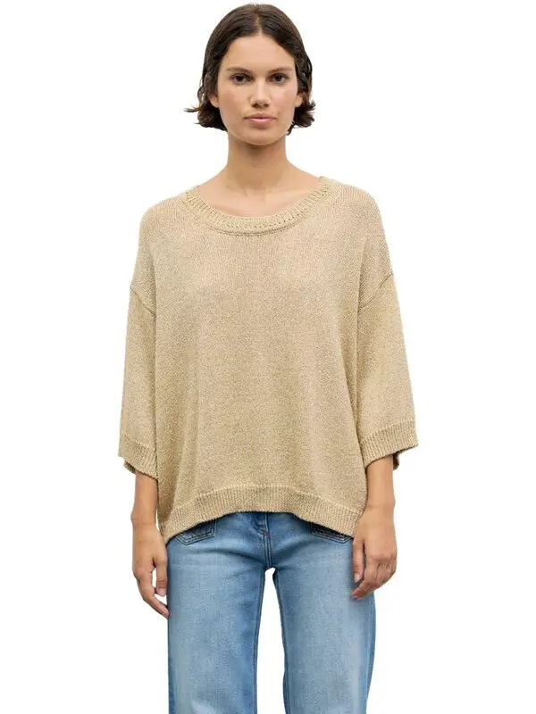 Gerard Darel Roella Relaxed Fit Round Neck Sweater - Gold