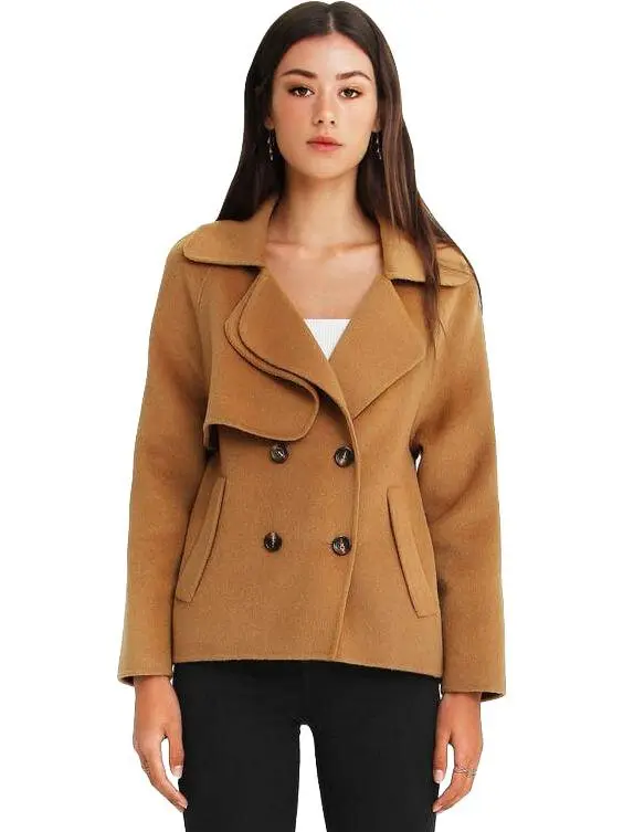 BELLE & BLOOM Double Breasted Wool Blend Coat - Camel