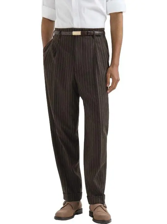Brunello Cucinelli Virgin Wool And Cashmere Chalk Stripe Trousers - Brown