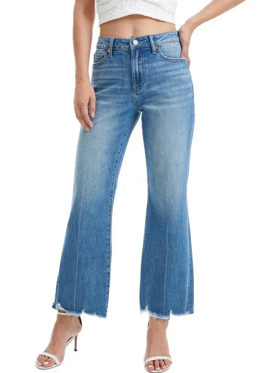 BAYEAS Mid Rise Wide Leg Jeans With Raw Edge Hem - Turquoise