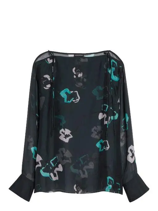 Emporio Armani Abstract Print Silk Top - Navy