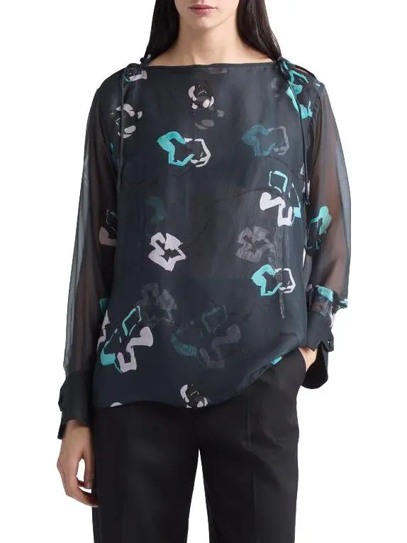 Emporio Armani Abstract Print Silk Top - Navy