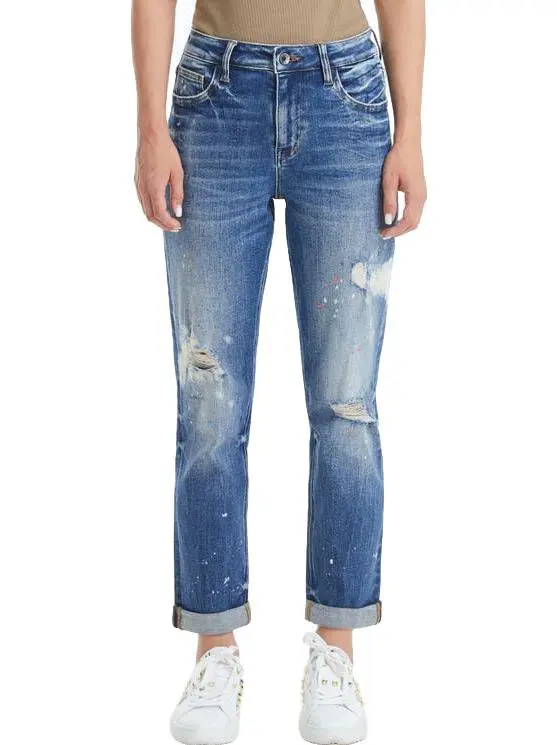 BAYEAS Paint Splatter High-waist Ripped Jeans - Mascara