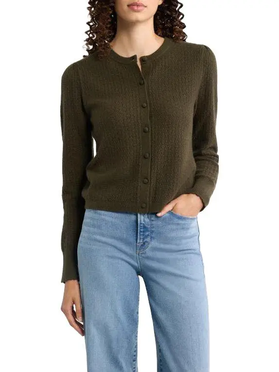 FRAME Honeycomb Cashmere Cardigan - Deep Olive