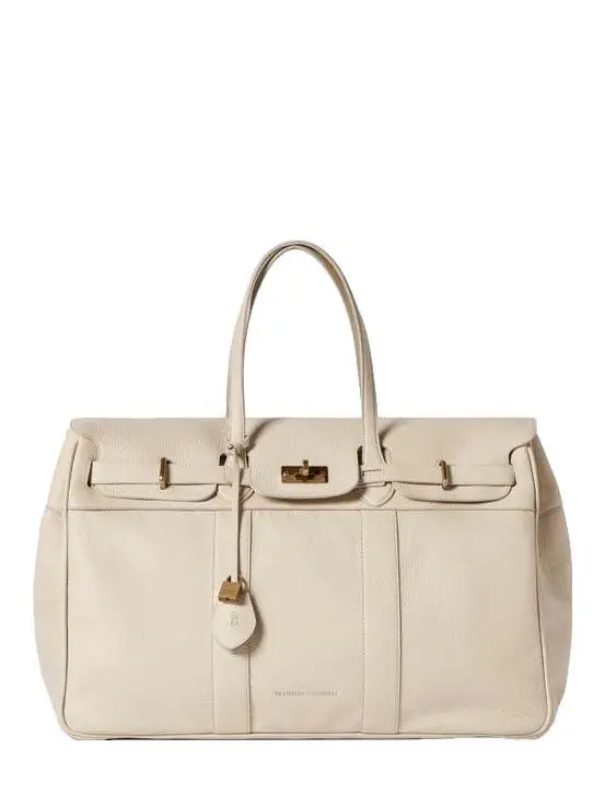Brunello Cucinelli Explorer Travel Bag In Deerskin - Ivory