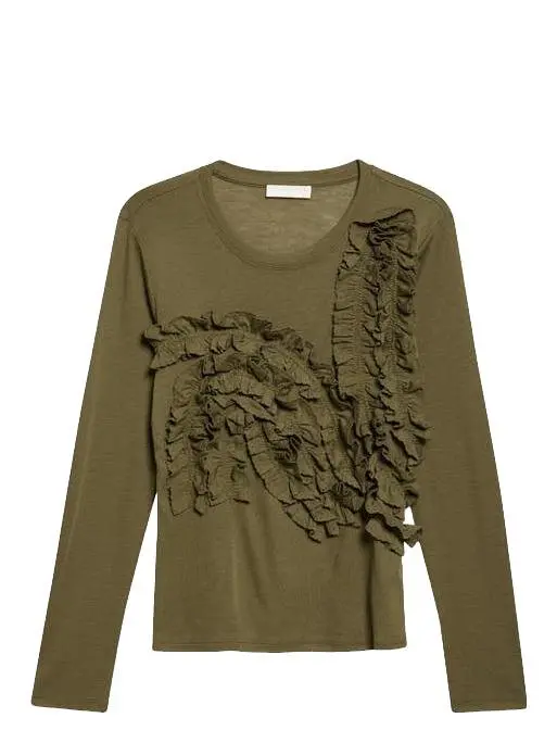 Ulla Johnson Polina Ruffle Wool Jersey Top - Loden