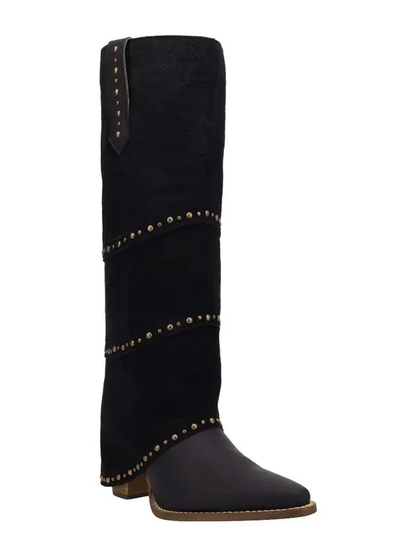 DINGO Studded Knee-high Western Boots - Black