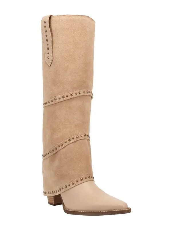 DINGO Studded Knee-high Western Boots - Sand