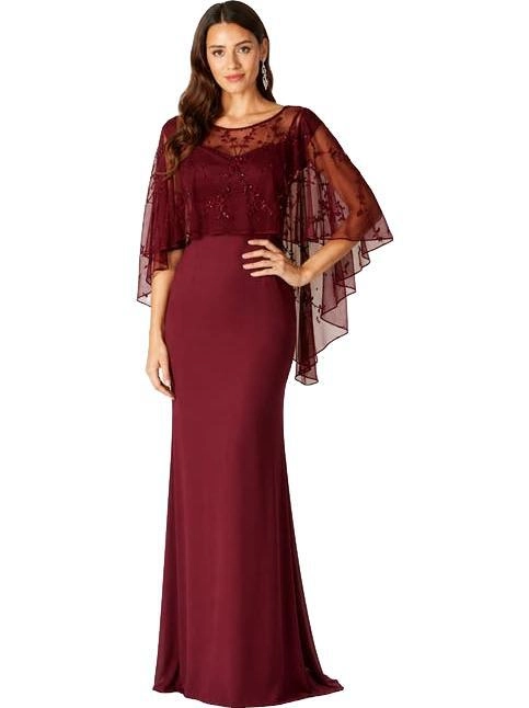 LARA NEW YORK Flutter Capelet With Beaded Tulle - Wine
