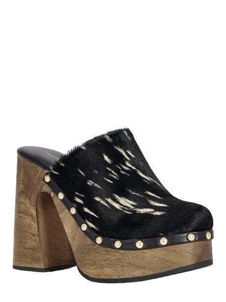 AZALEA WANG Calf Hair Platform Clogs - Black Multi