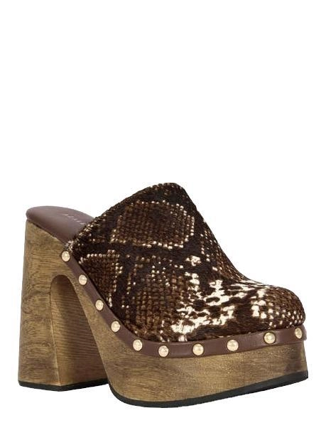 AZALEA WANG Calf Hair Platform Clogs - Brown Multi