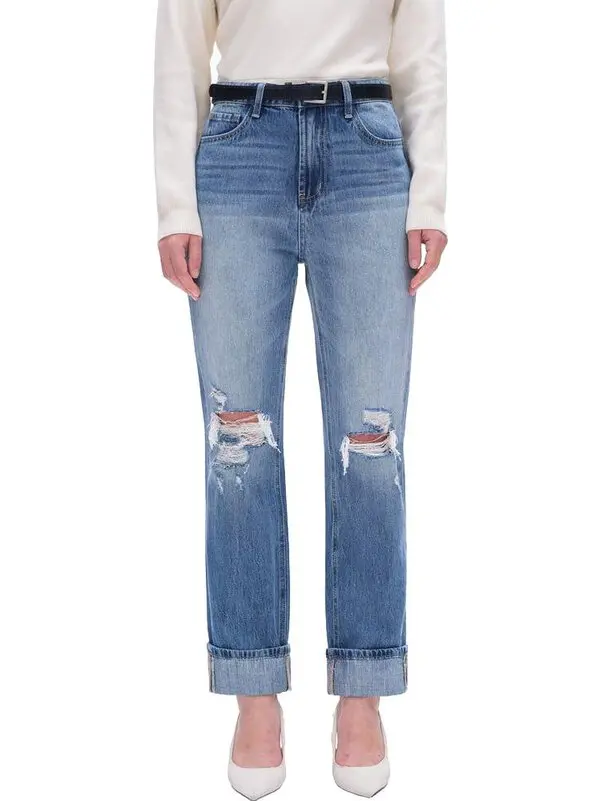 BAYEAS High Waist Straight Leg Ripped Jeans - Glacier
