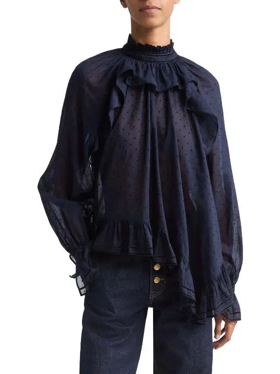 Ulla Johnson Marcella Clip Dot Ruffle Top - Nightfall