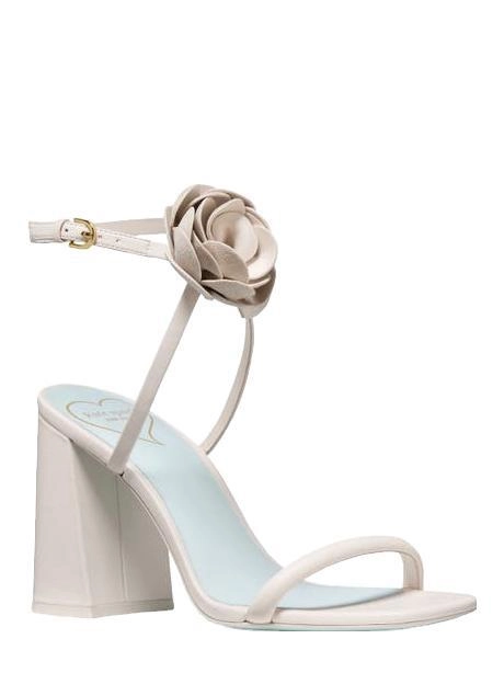 Kate Spade New York Leather Block Heel Sandals With Floral Embellishment - Cream