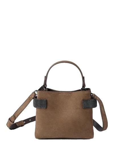 Brunello Cucinelli Essence Small Top-handle Bag In Suede With Precious Bands - Brown