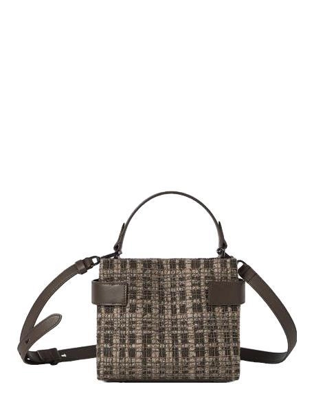 Brunello Cucinelli Essence Small Top-handle Bag In Suede With Precious Check Embroidery - Brown