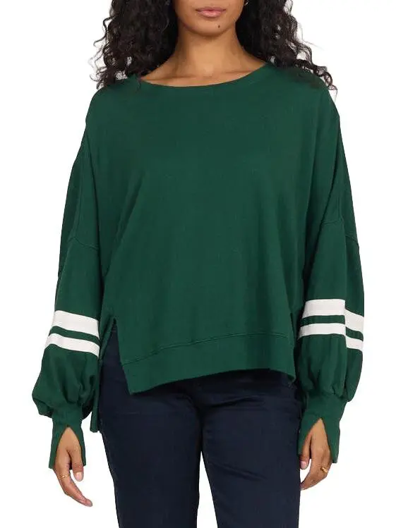 DEAR JOHN Oversized Terry Sweatshirt With Contrast Stripes - Pineneedle