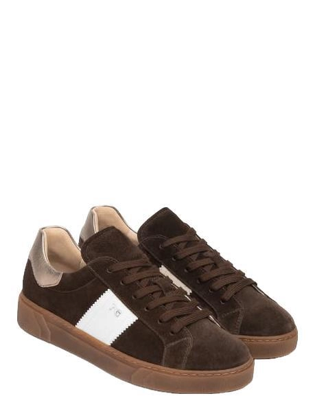 NEROGIARDINI Retro Low Top Suede Sneakers With Metallic Accents - Chocolate