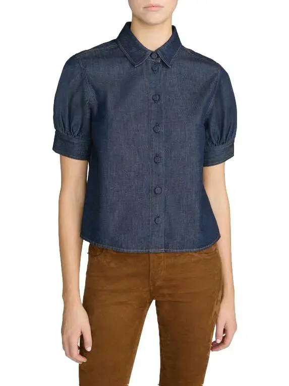 FRAME Split Neck Balloon Sleeve Top - Rinse