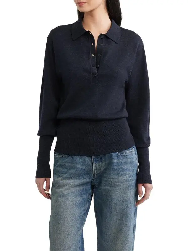 DL1961 November Long Sleeve Wool Polo - Navy