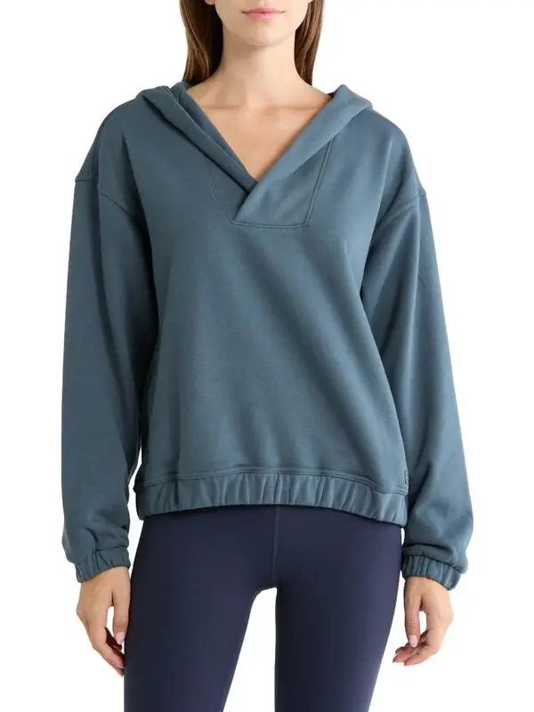 Prana Dreamterry V-neck Hoodie - Grey Blue