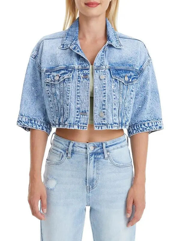 BAYEAS Candy Painted Cropped Denim Jacket - Acid Blue