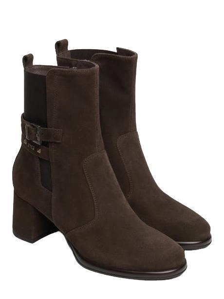 NEROGIARDINI Leather Block Heel Chelsea Boots With Studded Buckle Detail - Chocolate