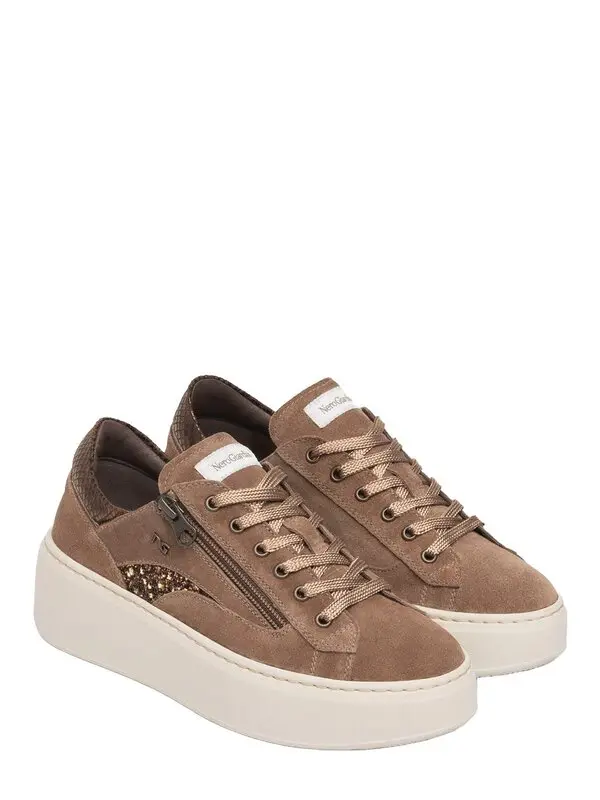 NEROGIARDINI Platform Side Zip Sneaker - Mocha