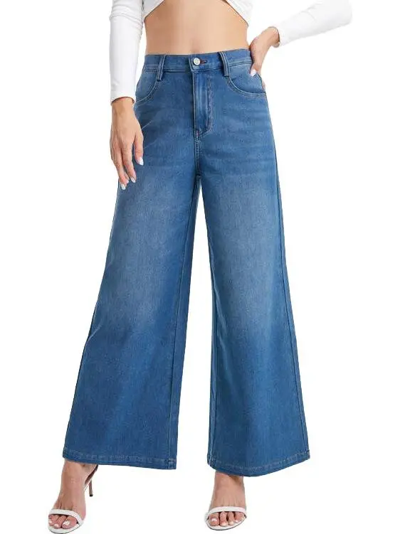 BAYEAS High Waist Wide Leg Flare Jeans - Bluebell