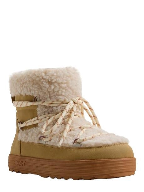 Roxy Faux Shearling Lace-up Boots - Tan Suede