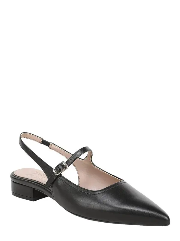 Naturalizer Sadie Pointed Toe Slingback Block Heel Pumps - Black Leather