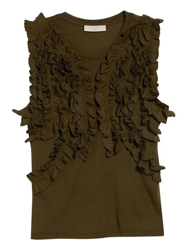 Ulla Johnson Vesna Ruffle Wool Jersey Top - Loden