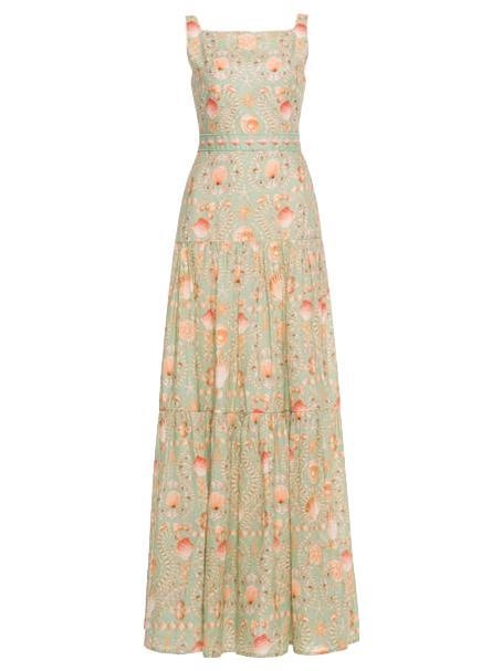 Agua Bendita Abeja Playa Maxi Linen Dress - Green