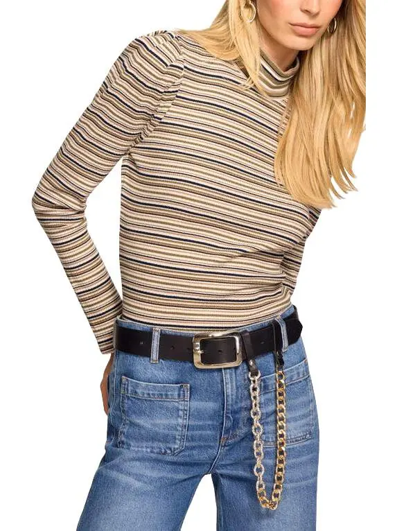 Ramy Brook Yvonne Striped Mock Neck Top - Bone Stripe