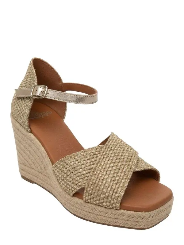 MENINA STEP Jimena High Double Band Woven Espadrille Sandal - Gold