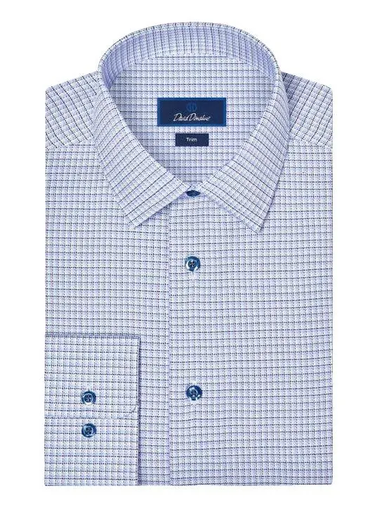 David Donahue Trim Fit Check Stretch Cotton Twill Dress Shirt - Blue/purple