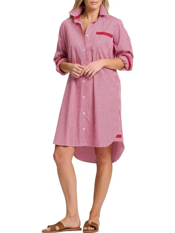 SHIRTY Winnie Gingham Cotton Shirtdress With Sash - Dark Red