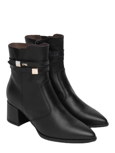 NEROGIARDINI Leather Block Heel Booties With Buckle Straps - Black