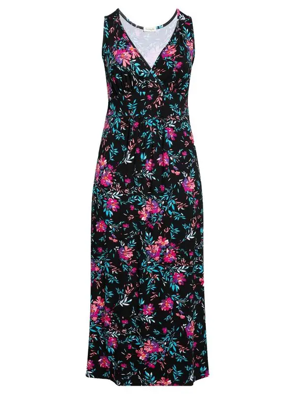 Loveappella Empire Waist Maxi Dress - Black/fuchsia