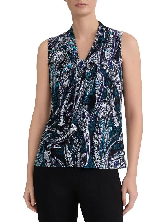 KASPER Sleeveless Paisley Print Knot Front Top - Black Multi