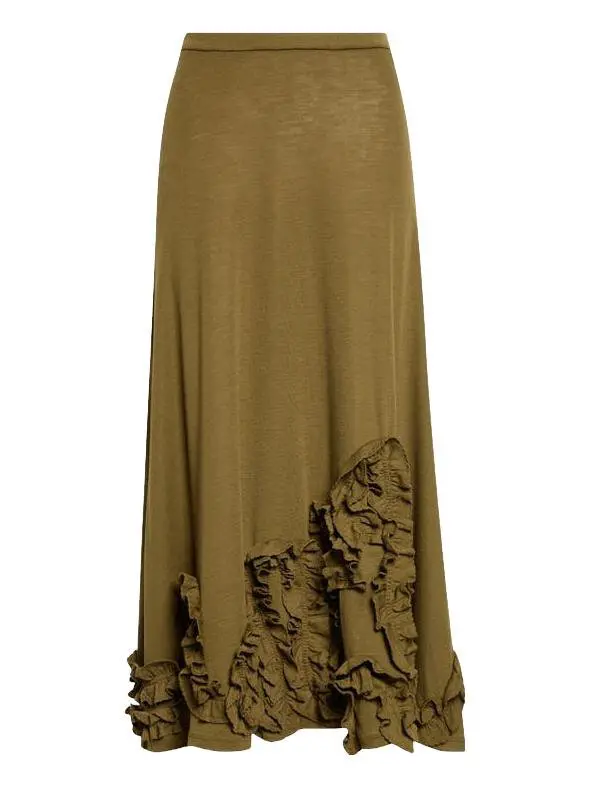 Ulla Johnson Heloise Ruffle Wool Midi Skirt - Loden