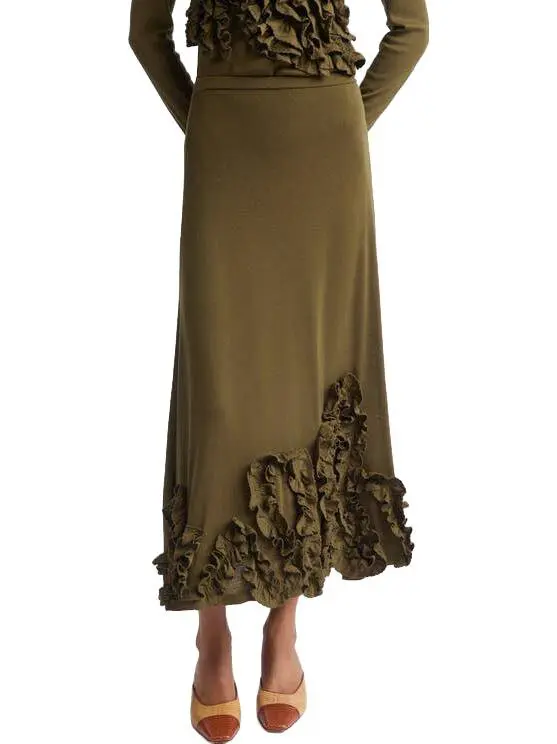 Ulla Johnson Heloise Ruffle Wool Midi Skirt - Loden