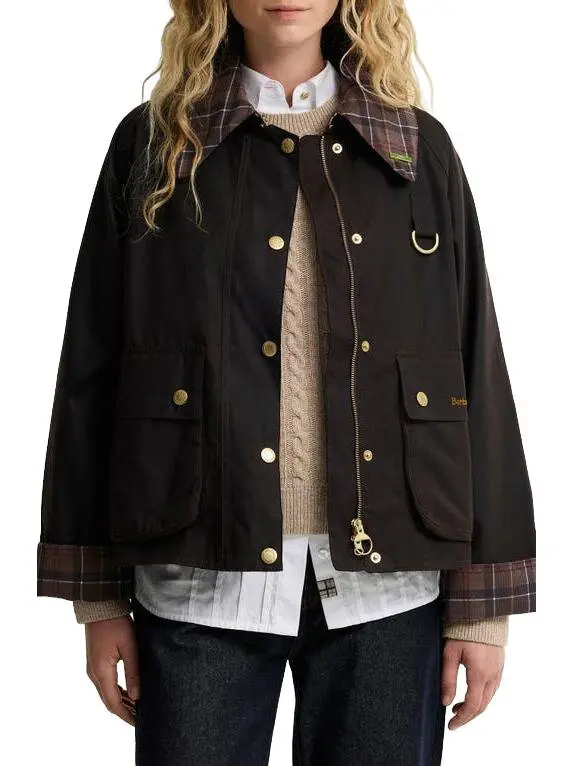 Barbour Icons Tartan Collar Spey Waxed Cotton Jacket - Rustic/muted
