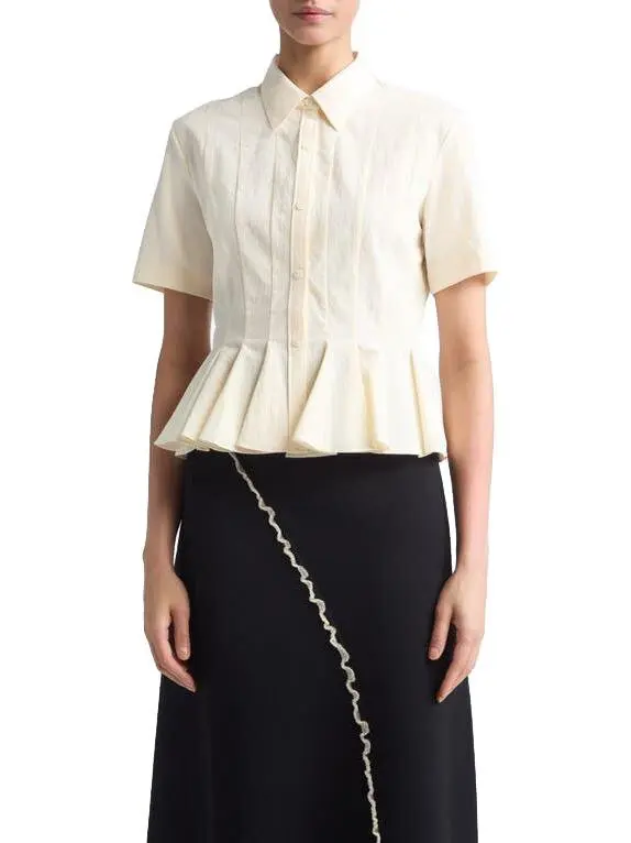 ASHLYN Cotton Poplin Peplum Shirt - Cream