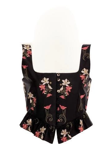 Agua Bendita Eslabón Noche Cropped Embroidered Top - Black
